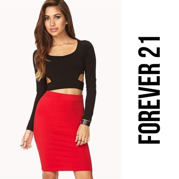 Forever 21 | Skirts | Forever 2 Red High Waist Pencil Bodycon Skirt ...